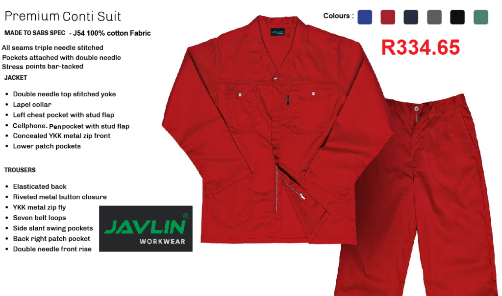 Taurus Workwear Javelin Red Conti Suit Overalls (J54 – 100% cotton ...